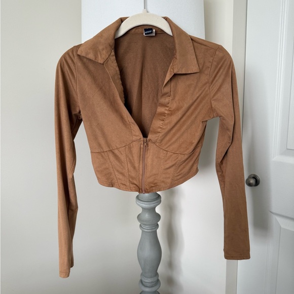 Windsor | Tops | Suede Brown Long Sleeve Zipup Top | Poshmark